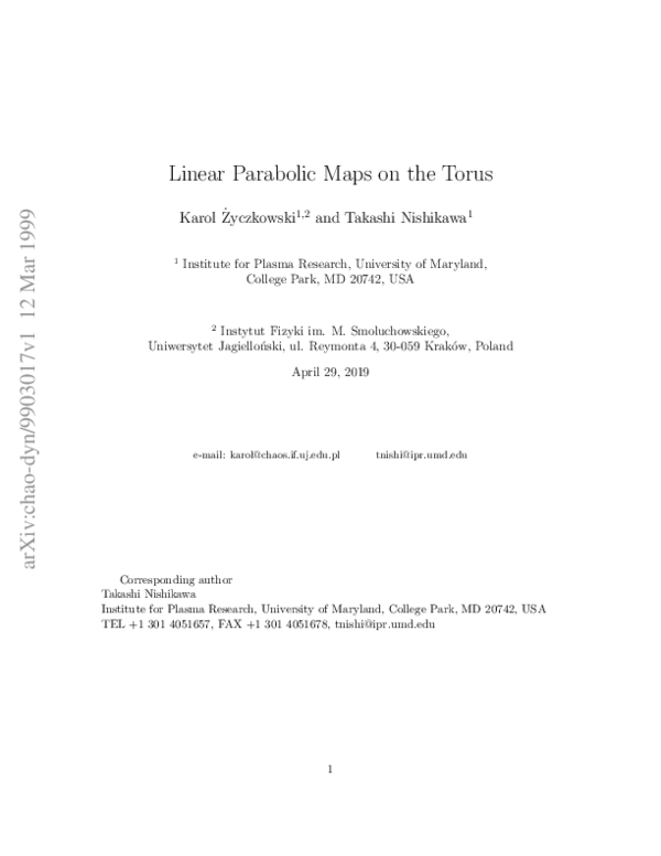 (PDF) Linear parabolic maps on the torus