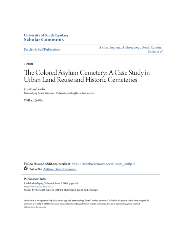 (PDF) The Colored Asylum Cemetery: A Case Study in Urban Land Reuse and ...