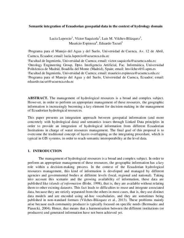 (PDF) Semantic integration of Ecuadorian geospatial data in the context of hydrology domain
