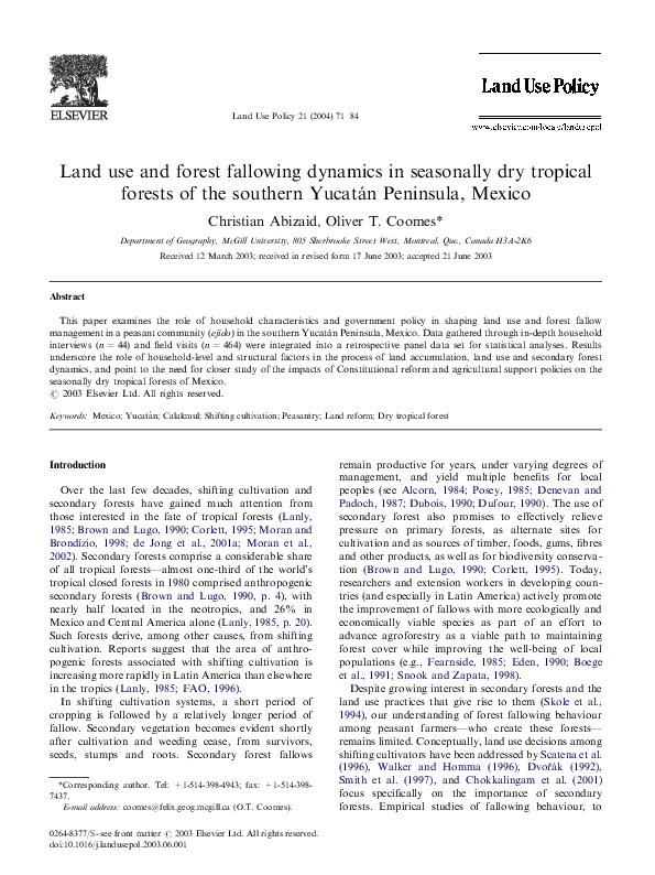 (PDF) Land use and forest fallowing dynamics in seasonally dry tropical ...
