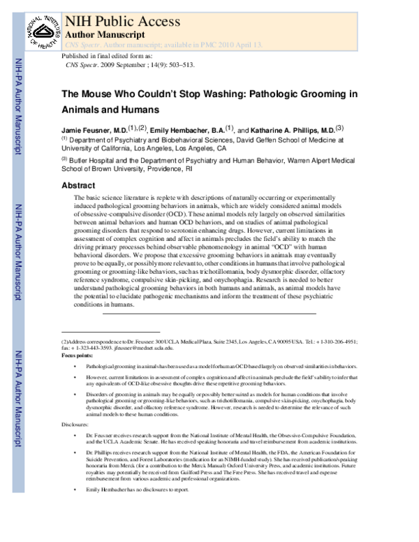 (PDF) The mouse who couldn't stop washing: pathologic grooming in ...