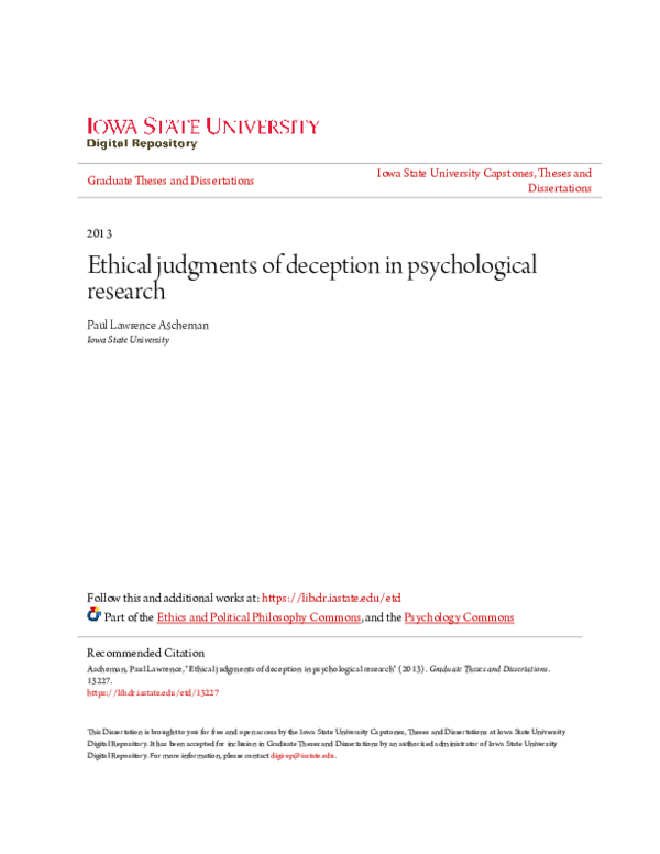 (PDF) Ethical judgments of deception in psychological research