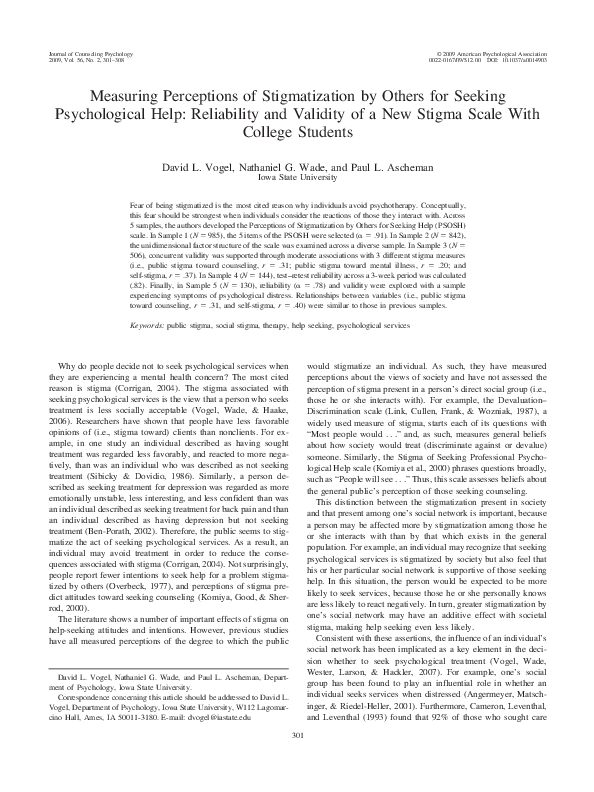 (PDF) Measuring perceptions of stigmatization by others for seeking ...