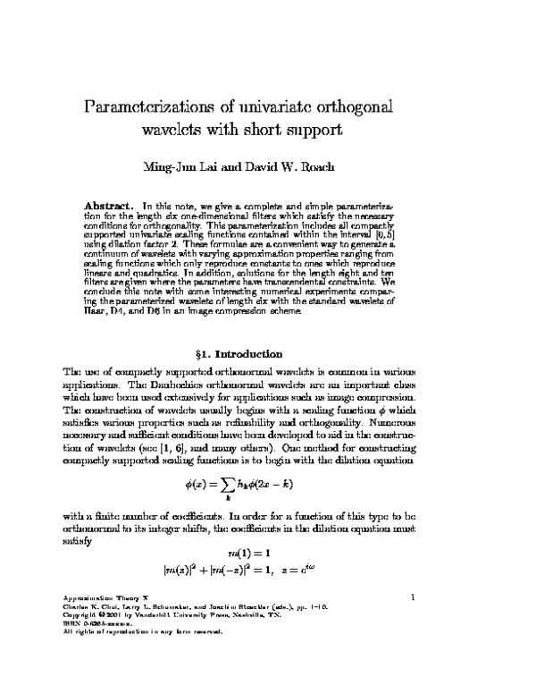 (PDF) Parameterizations of univariate orthogonal wavelets with short support
