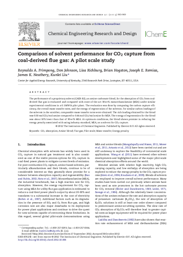 (PDF) Comparison of solvent performance for CO2 capture from coal ...