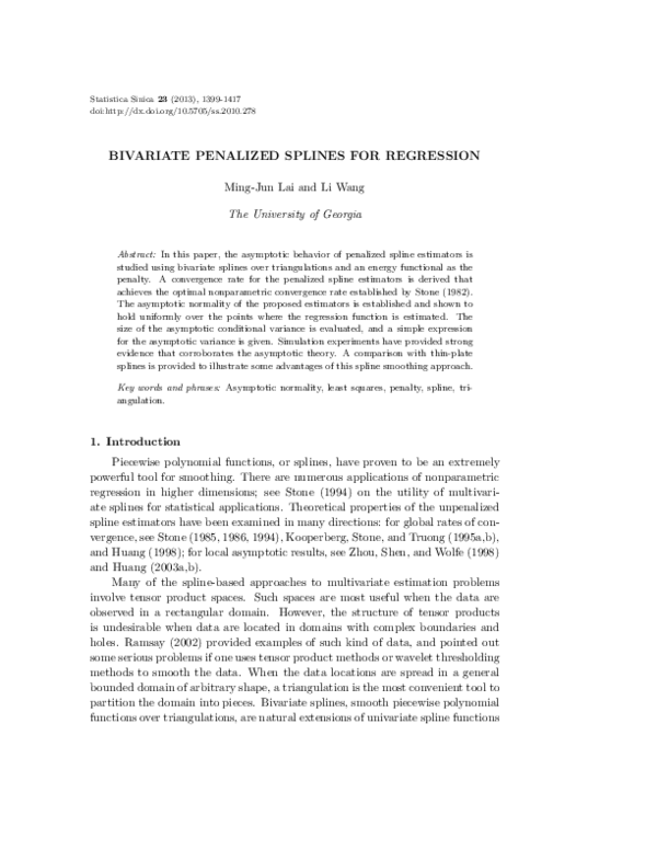 (PDF) Bivariate Penalized Splines for Regression