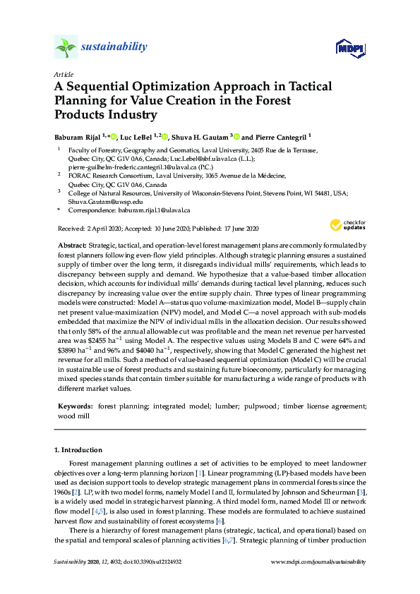 (PDF) A Sequential Optimization Approach in Tactical Planning for Value ...