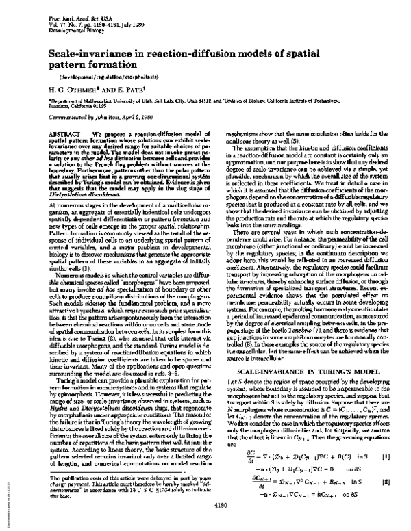 (PDF) Scale-invariance in reaction-diffusion models of spatial pattern formation