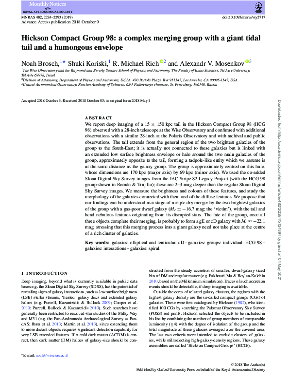 (PDF) Hickson Compact Group 98: a Complex Merging Group with a Giant ...