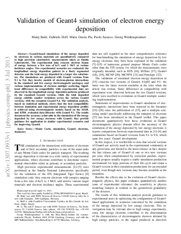 (PDF) Validation of Geant4 Simulation of Electron Energy Deposition