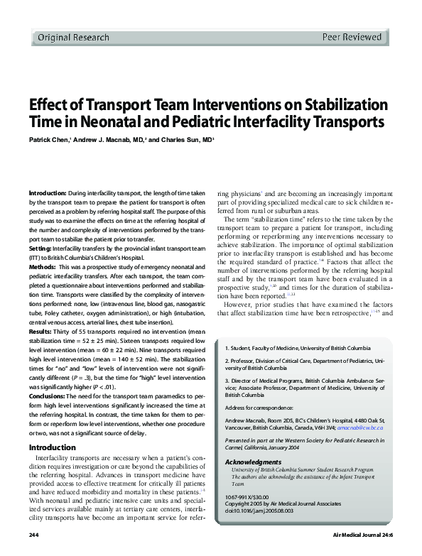 (PDF) Effect of transport team interventions on stabilization time in ...