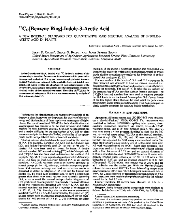 (PDF) 13C6-[Benzene Ring]-Indole-3-Acetic Acid: A New Internal Standard ...