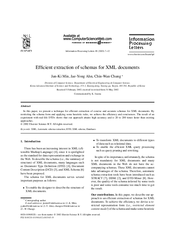 Pdf Efficient Extraction Of Schemas For Xml Documents