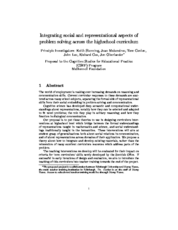 Integrating social and representational aspects of problem solving across the highschool curriculum