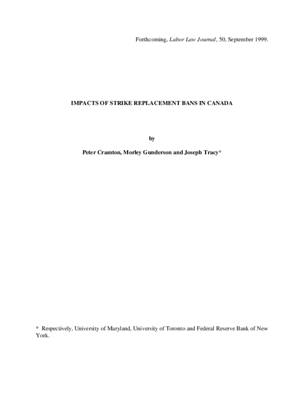 (PDF) Impacts of Strike Replacement Bans in Canada
