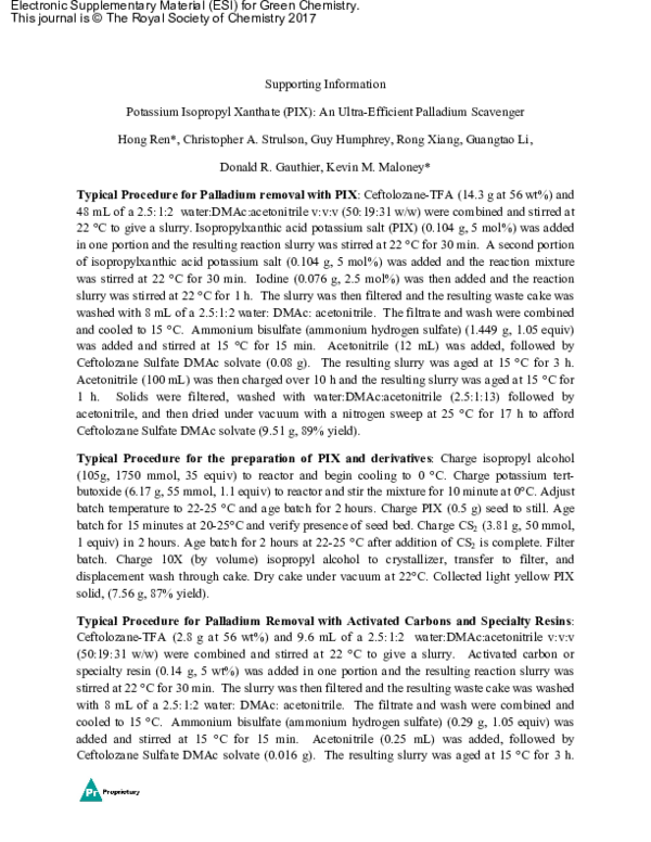 (PDF) Potassium isopropyl xanthate (PIX): an ultra-efficient palladium ...