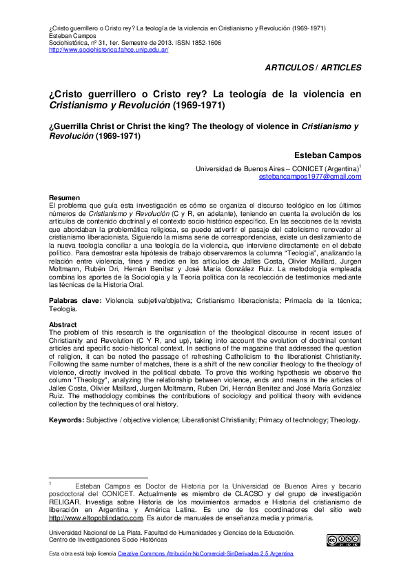 (PDF) ¿Cristo guerrillero o Cristo rey? La teología de la violencia en ...