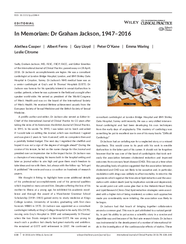 (PDF) In Memoriam: Dr Graham Jackson, 1947-2016