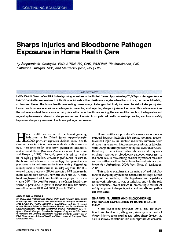 (PDF) Sharps Injuries and Bloodborne Pathogen Exposures in Home Health Care