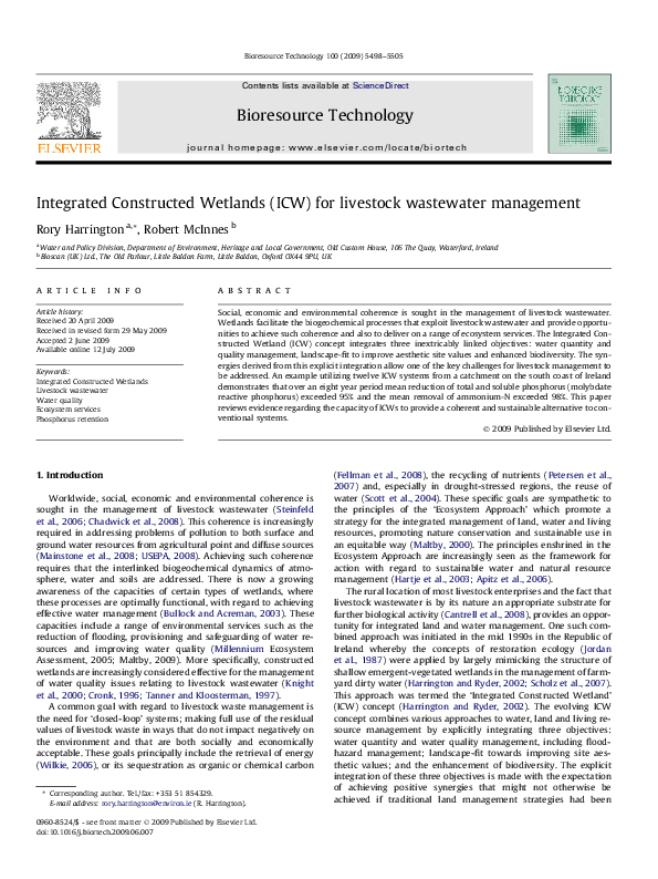 (PDF) Integrated Constructed Wetlands (ICW) for livestock wastewater ...