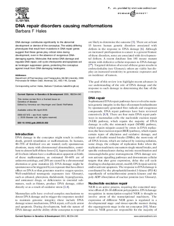 (PDF) DNA repair disorders causing malformations