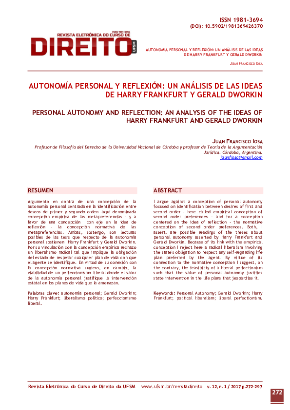 (PDF) Autonomía Personal y Reflexión: Un Análisis De Las Ideas De Harry ...