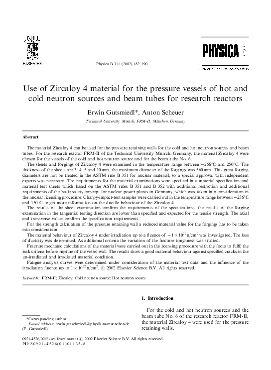 (PDF) Use of Zircaloy 4 material for the pressure vessels of hot and ...