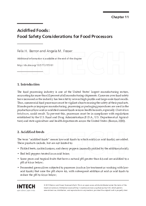 (PDF) Acidified Foods: Food Safety Considerations for Food Processors