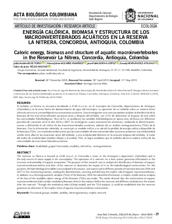(PDF) Energía calórica, biomasa y estructura de los macroinvertebrados ...