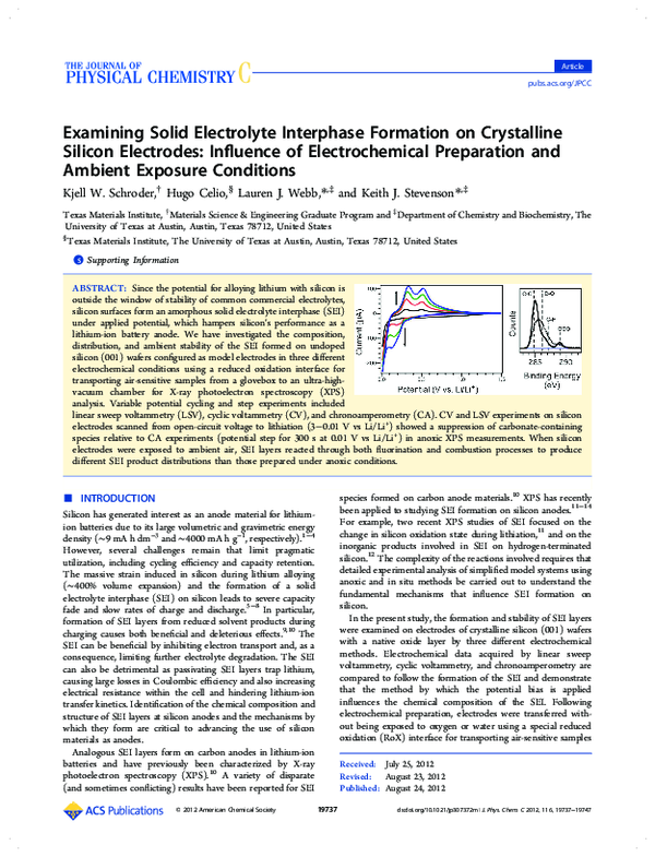 (PDF) Examining Solid Electrolyte Interphase Formation on Crystalline Silicon Electrodes ...