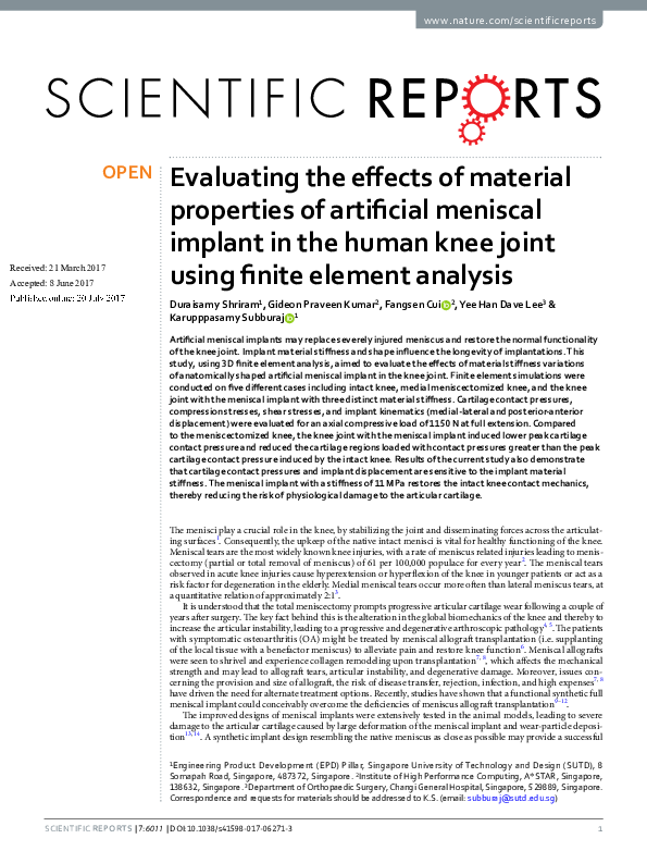 Pdf Evaluating The Effects Of Material Properties Of Artificial