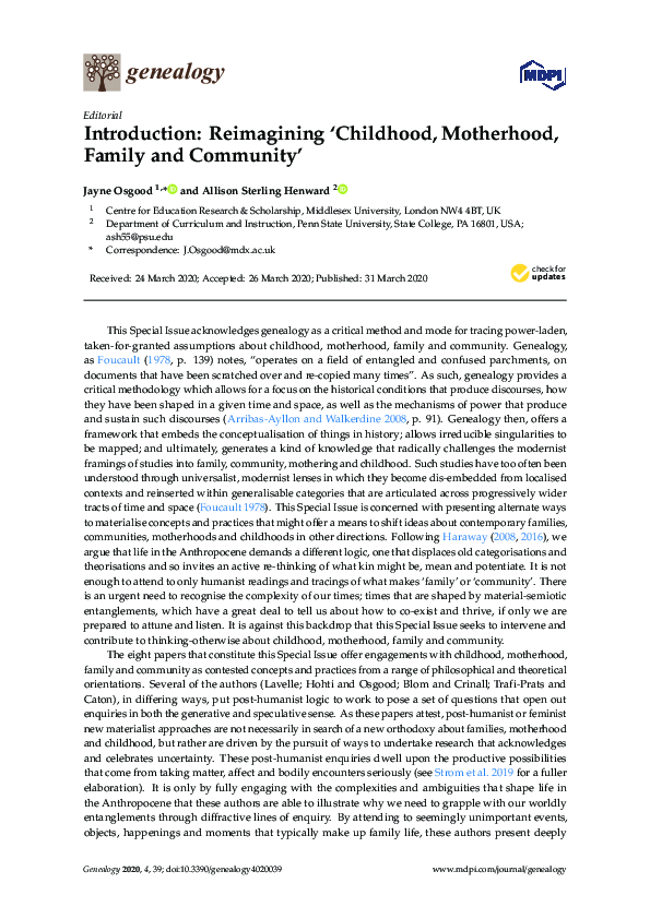 (PDF) Introduction: Reimagining ‘Childhood, Motherhood, Family and ...