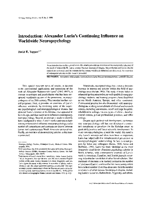 (PDF) Introduction: Alexander Luria's continuing influence on worldwide ...