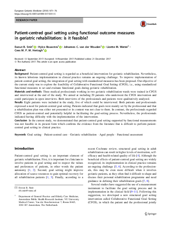 (PDF) Patient-centred goal setting using functional outcome measures in ...