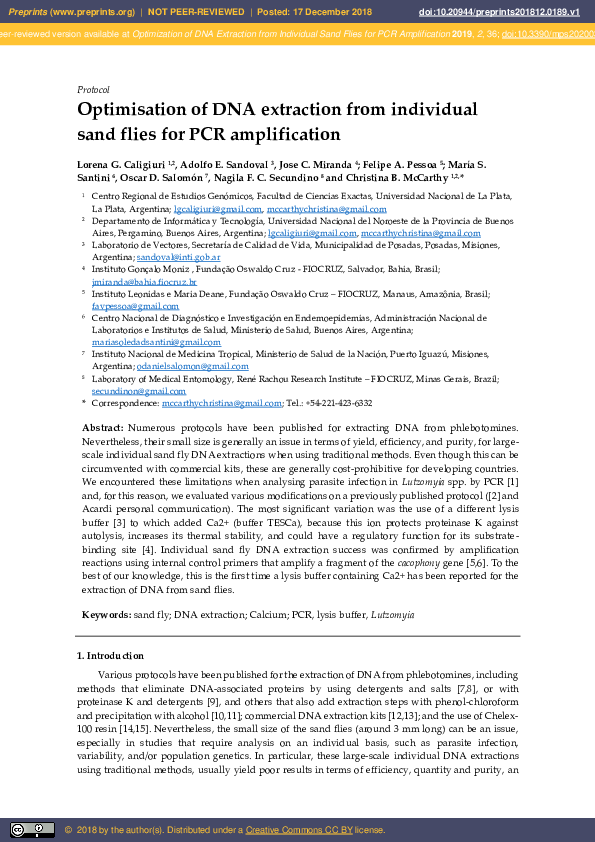 (PDF) Optimisation of DNA Extraction from Individual Sand Flies for PCR ...