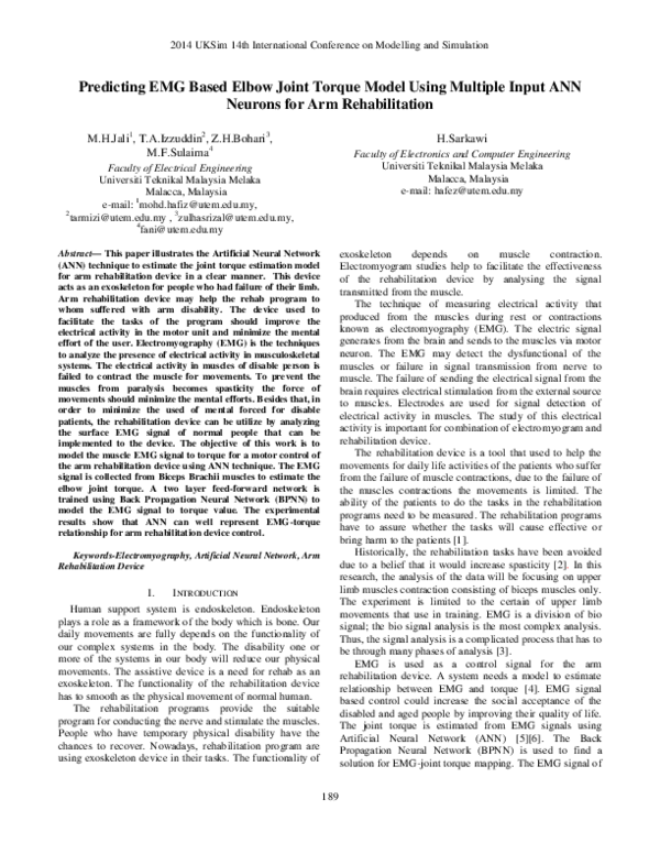Pdf Predicting Emg Based Elbow Joint Torque Model Using Multiple Input Ann Neurons For Arm