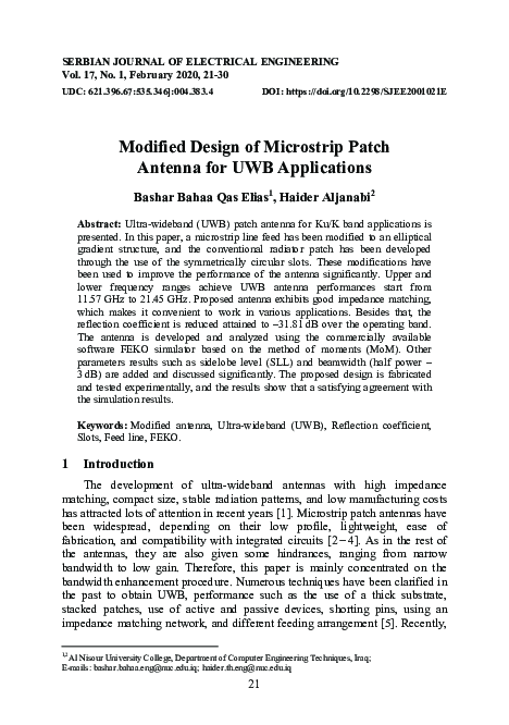 (PDF) Modified design of microstrip patch antenna for UWB applications