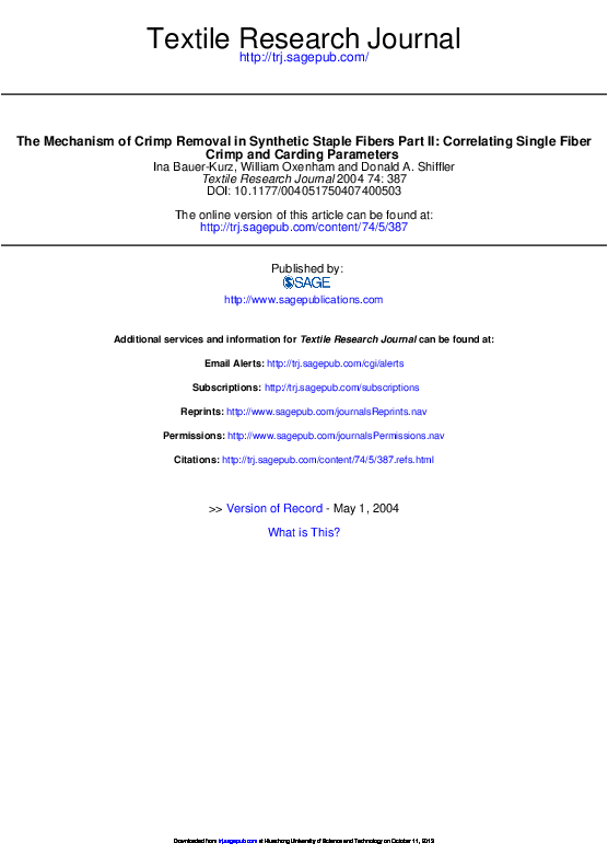 (PDF) The Mechanism of Crimp Removal in Synthetic Staple Fibers Part II ...