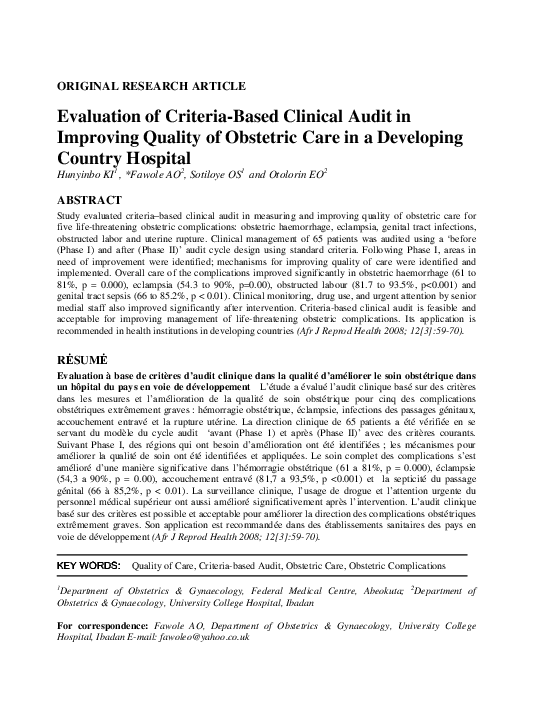 (PDF) Evaluation of criteria-based clinical audit in improving quality ...