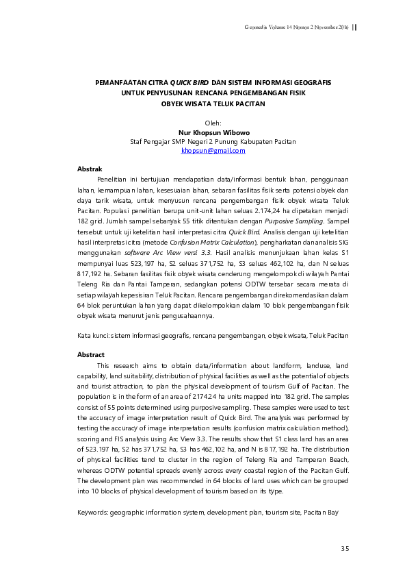 (PDF) Pemanfaatan Citra Quick Bird Dan Sistem Informasi Geografis Untuk ...