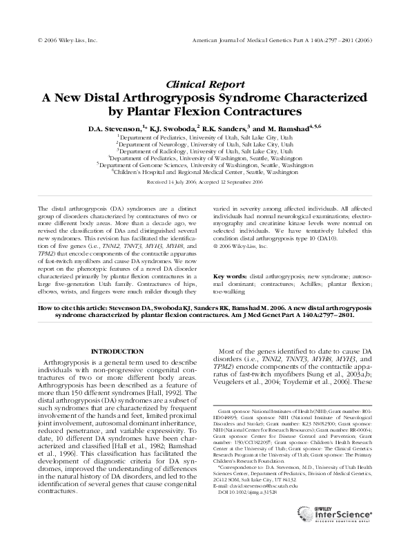 (PDF) A new distal arthrogryposis syndrome characterized by plantar ...
