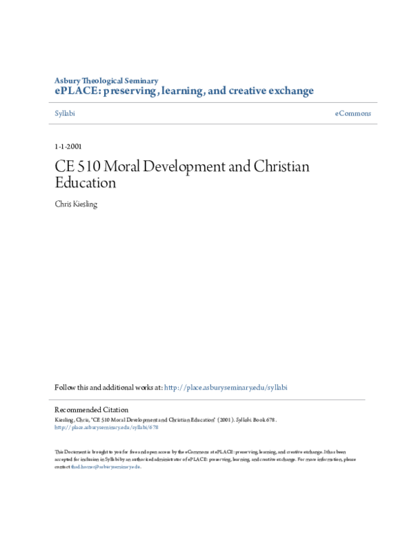 (PDF) CE 510 Moral Development and Christian Education