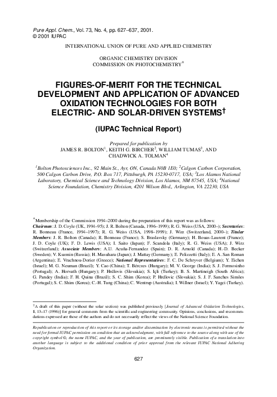 (PDF) Figures-of-Merit for the Technical Development and Application of Advanced Oxidation ...