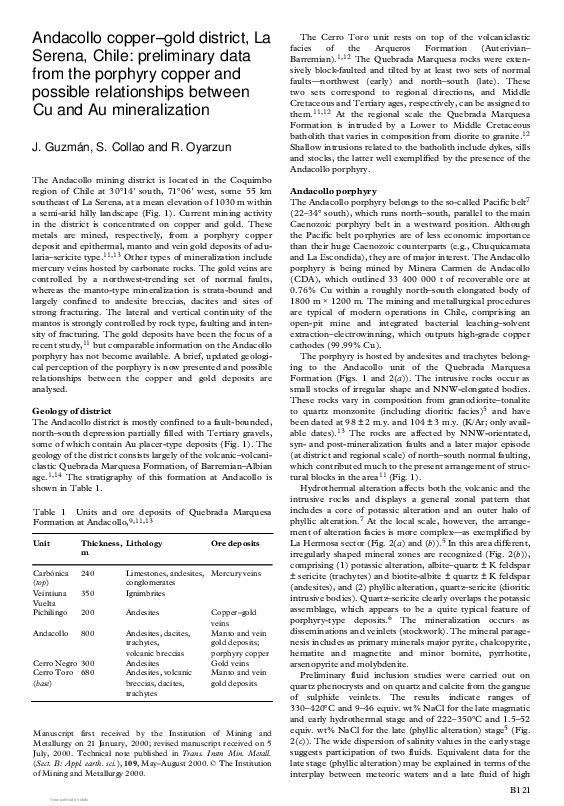 (PDF) Andacollo copper–gold district, La Serena, Chile: preliminary ...