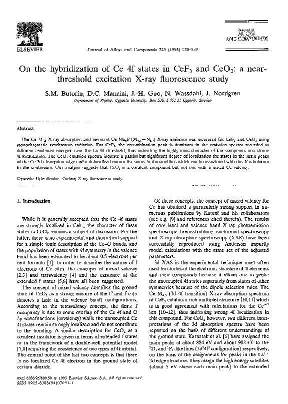 (PDF) On the hybridization of Ce 4f states in CeF3 and CeO2: A near ...