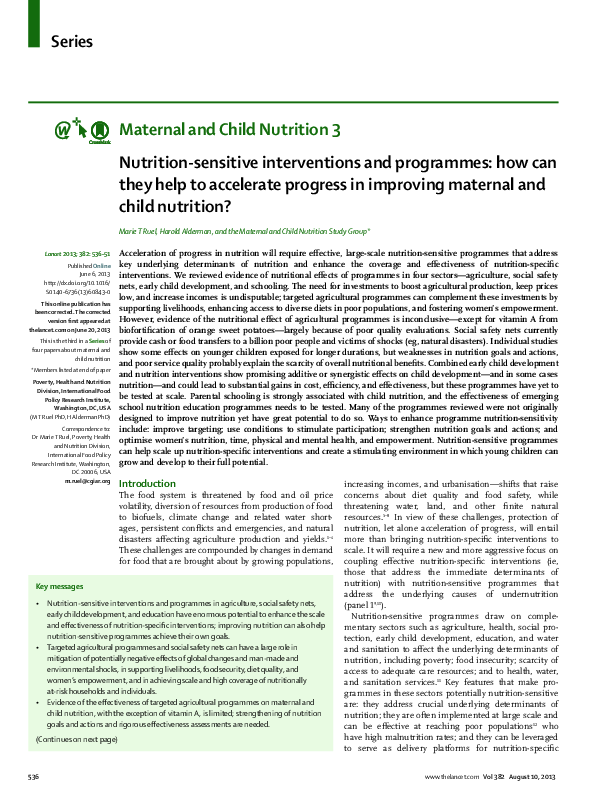 (PDF) Nutrition-sensitive interventions and programmes: how can they ...