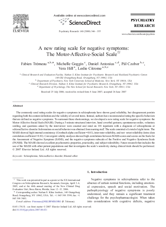 (PDF) A new rating scale for negative symptoms: The Motor-Affective ...