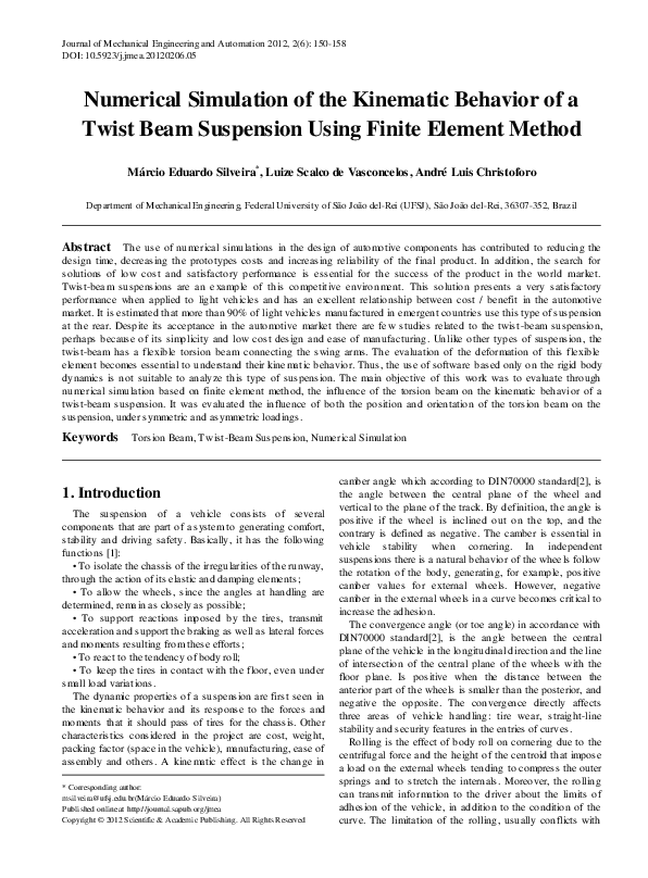 (PDF) Numerical Simulation of the Kinematic Behavior of a Twist Beam Suspension Using Finite ...
