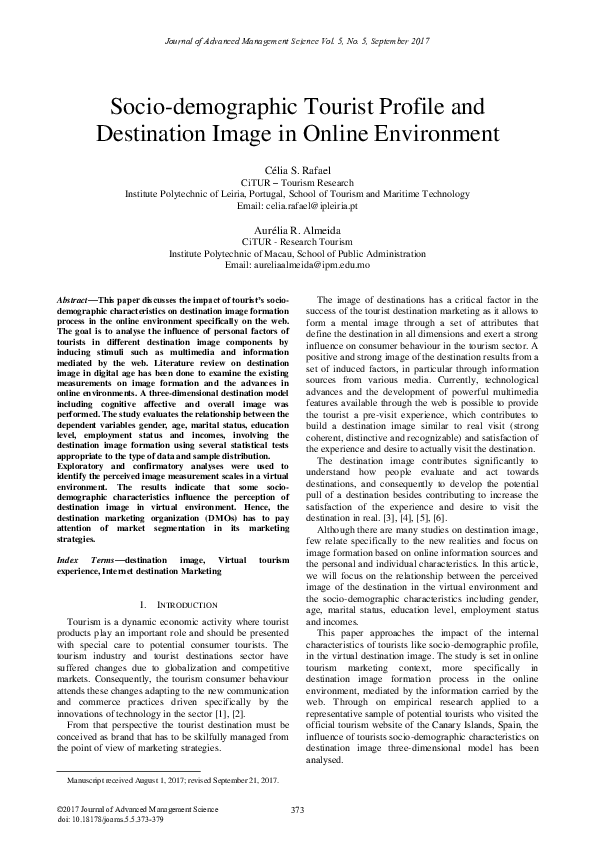 (PDF) Socio-demographic Tourist Profile and Destination Image in Online ...