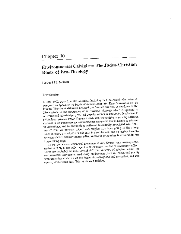 (PDF) Environmental Calvinism: the Judeo-Christian roots of eco-theology